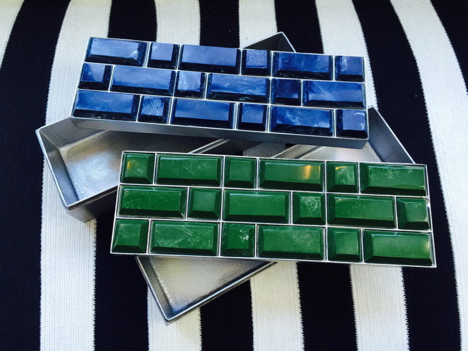 Striking Rectangular Pewter Boxes With Choice of Jade Green or Lapis ...