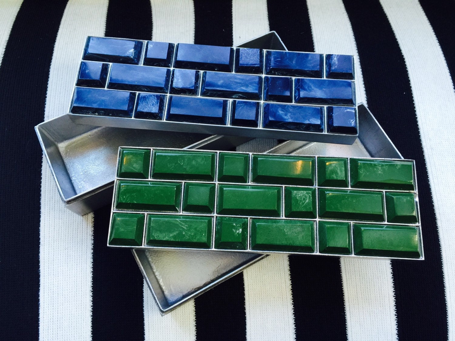 Striking Rectangular Pewter Boxes With Choice of Jade Green or Lapis ...