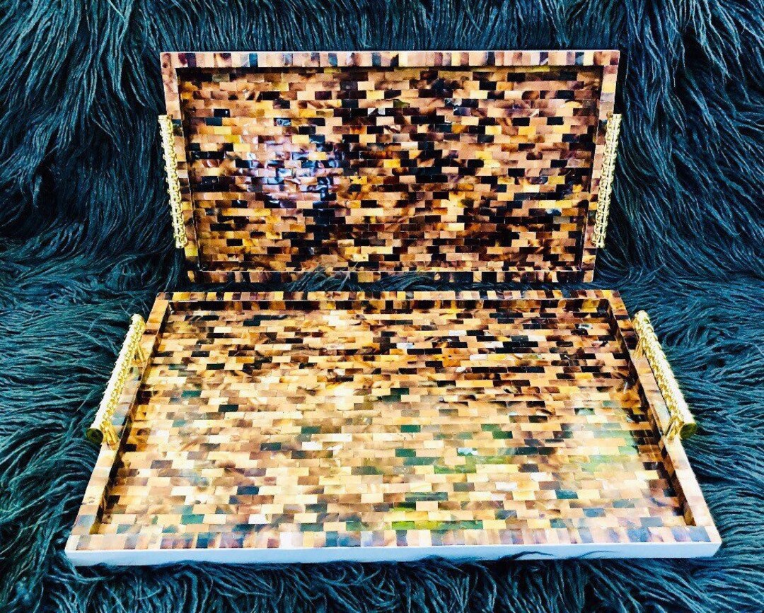 Gorgeous "tortoise" Penshell Serving Trays With Golden Basketweave ...