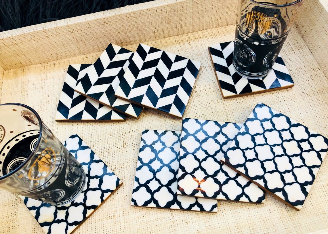 Chic 4 Piece Coaster Sets in Choice of Bone Diamond Patterns | Etsy