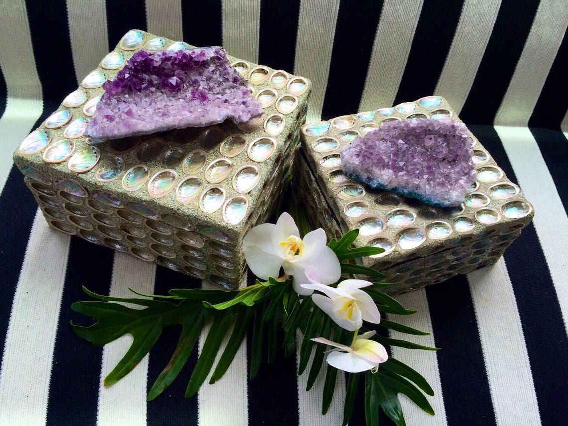 Chic Abalone Shell Inlayed Boxes With Choice of Amethyst Cluster or ...