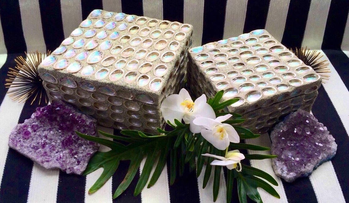 Chic Abalone Shell Inlayed Boxes With Choice of Amethyst Cluster or ...