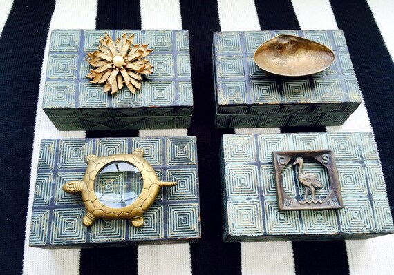 Embossed Copper Boxes with Choice of Vintage Brass Adornments. | Etsy