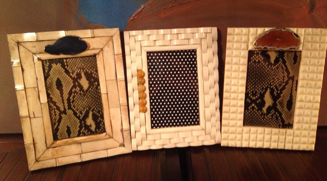 Choice of 3 Different Wood 4" X 6" Photo Frames With Intricate Bone ...