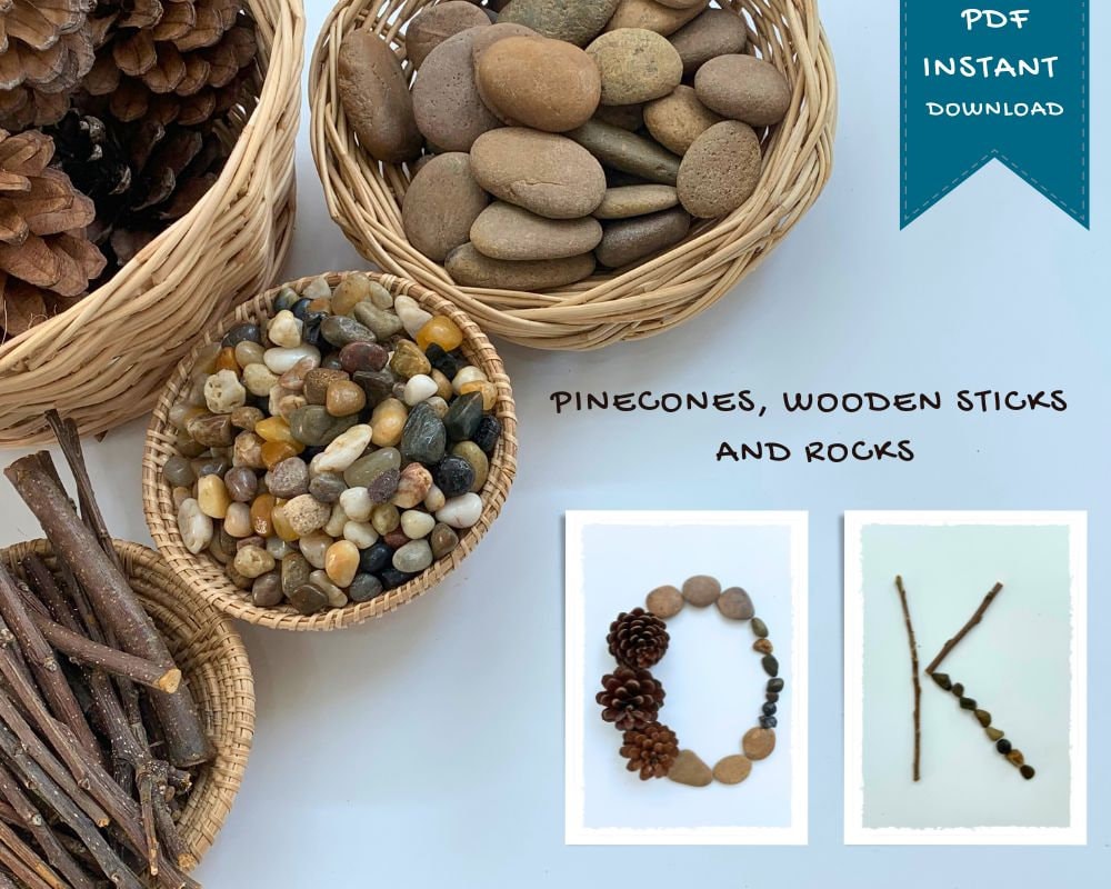 Natural Loose Parts Card Pinecones,wooden Sticks,rocks, Alphabet A-Z ...