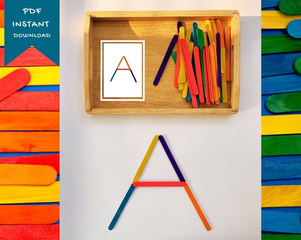 Loose Parts Card,popsicle Stick Patterns, Alphabet A-Z Cards, 1-10 ...