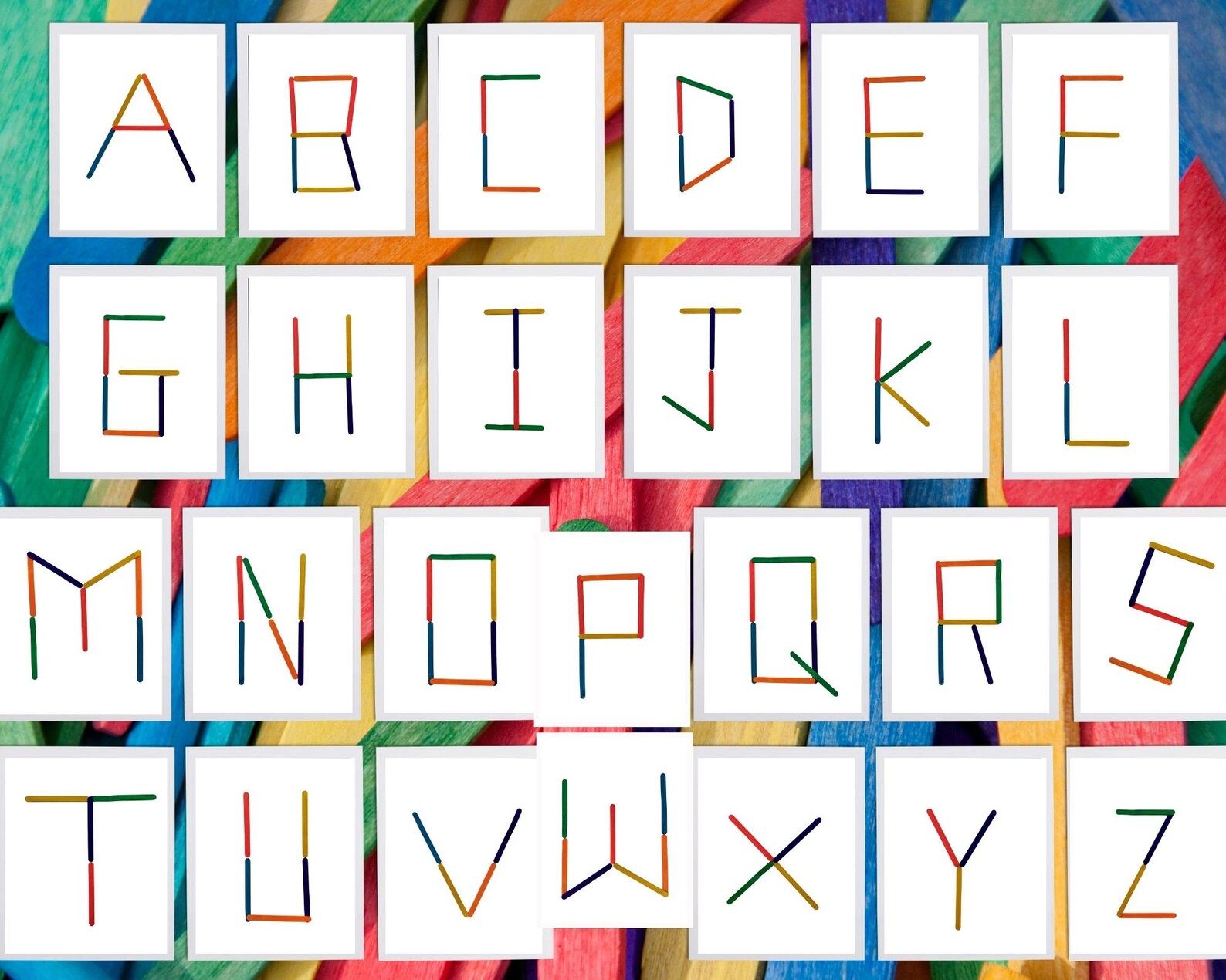 Loose Parts Card,popsicle Stick Patterns, Alphabet A-Z Cards, 1-10 ...