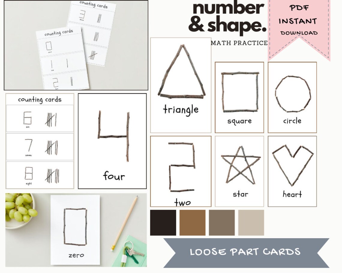 Loose Parts Card, Wood Stick Math Cards, Nature Loose Parts, Montessori ...