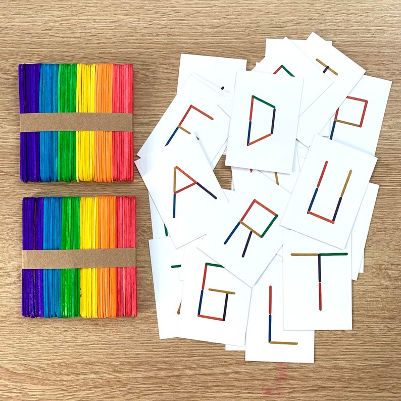 Loose Parts Card,popsicle Stick Patterns, Alphabet A-Z Cards, 1-10 ...