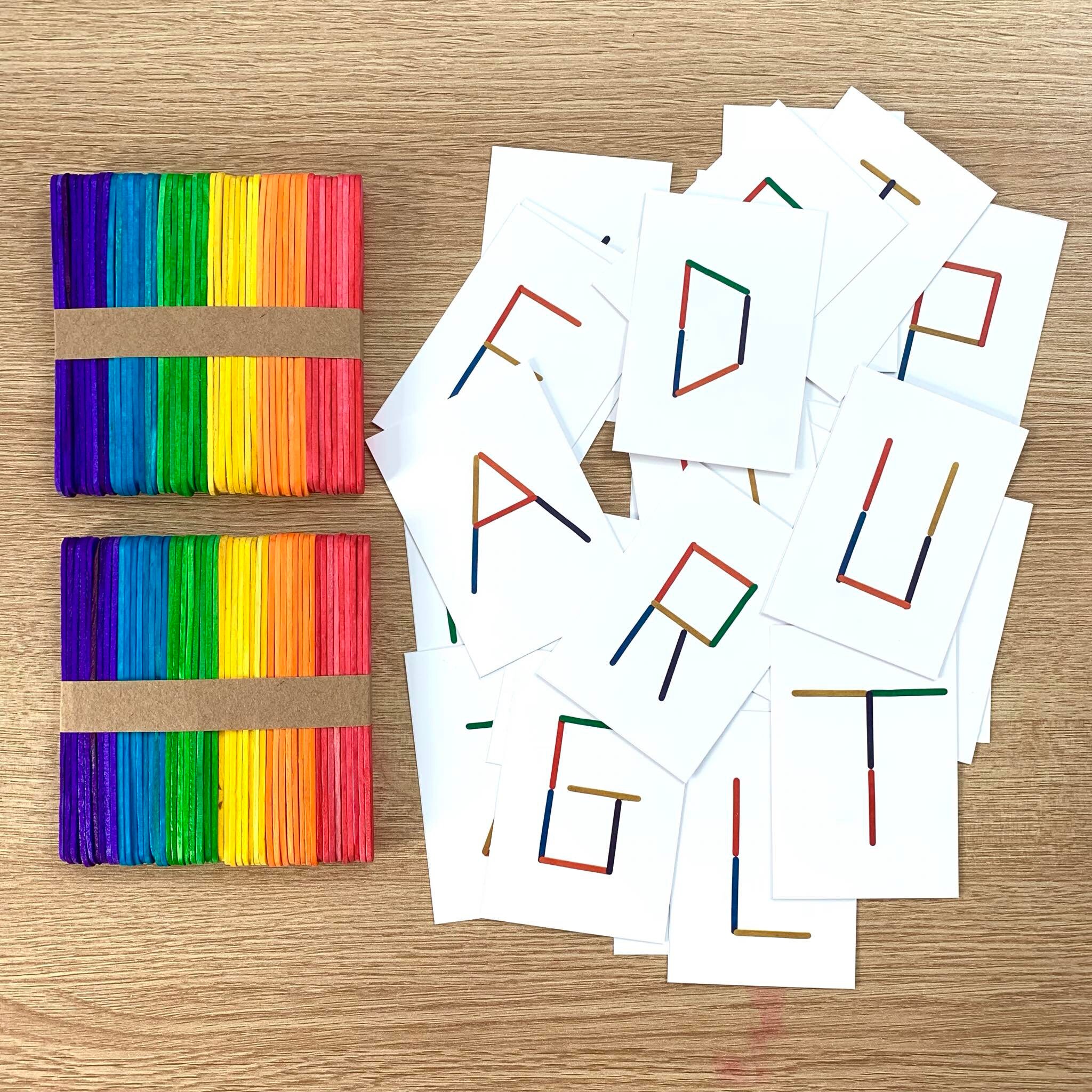Loose Parts Card,popsicle Stick Patterns, Alphabet A-Z Cards, 1-10 ...