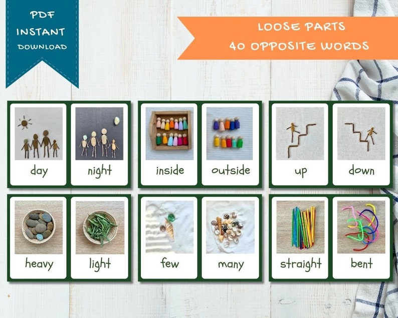 40 Opposite Flashcards | Oposite 3 Parts Cards | Loose Parts Cards ...