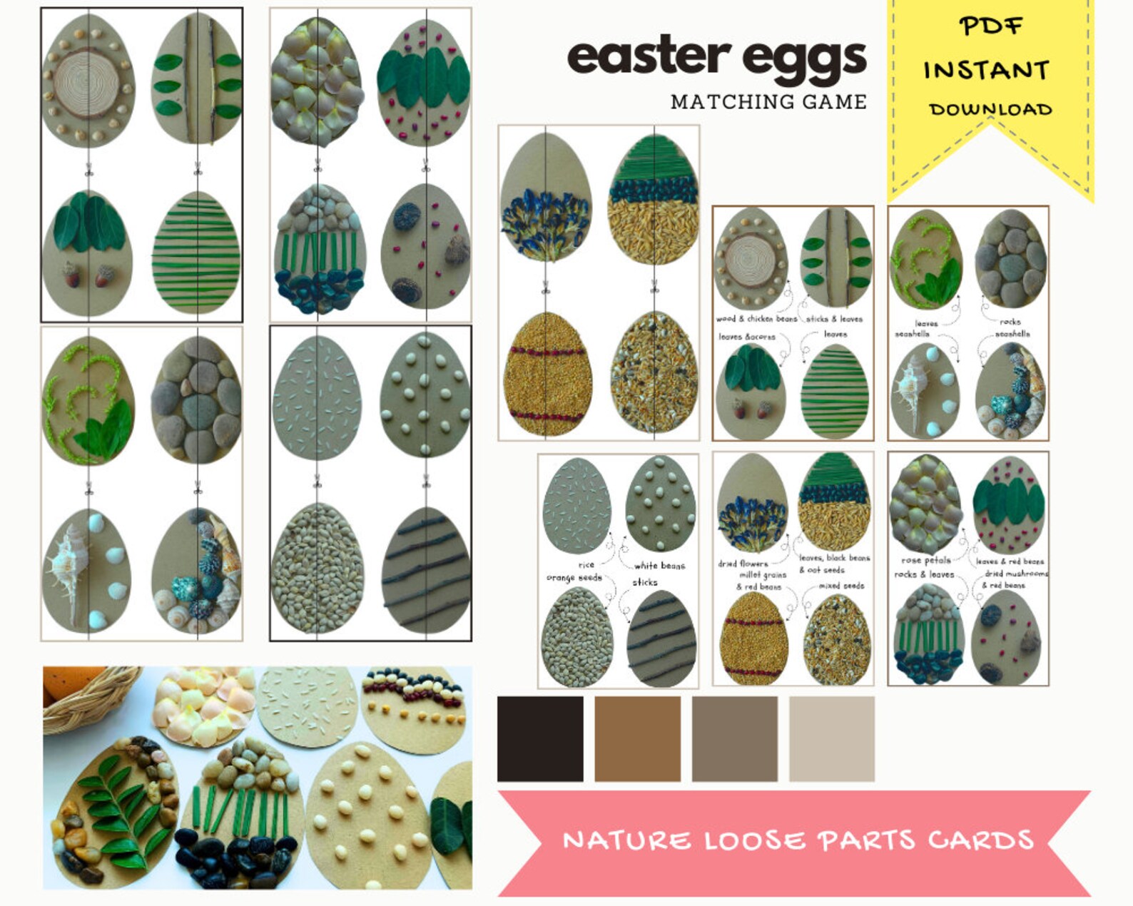Nature Easter Eggs Loose Parts Matching Game 20 Differents Real Picture ...