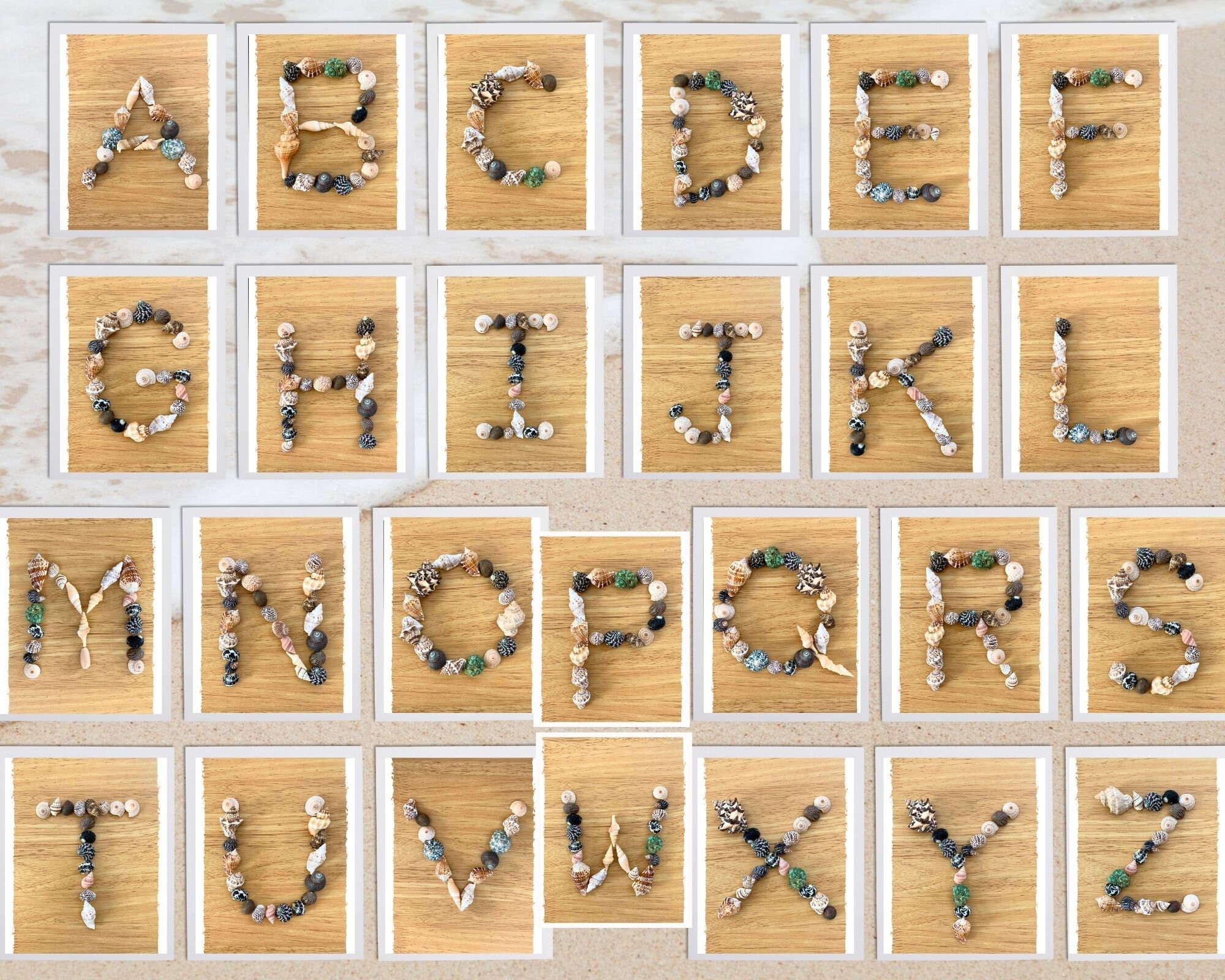 Natural Loose Parts Card Seashells, Alphabet A-Z Cards, Uppercase and ...