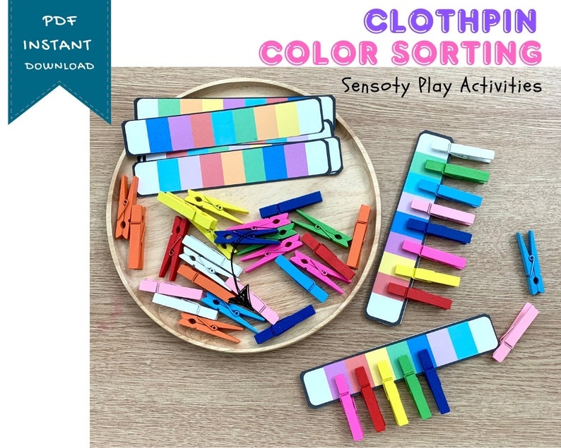 Montessori Color Sorting Cards, Clothpin Matching Activity (digital ...