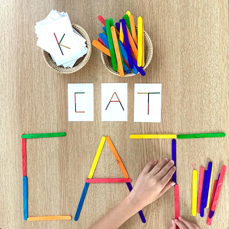 Loose Parts Card,popsicle Stick Patterns, Alphabet A-Z Cards, 1-10 ...