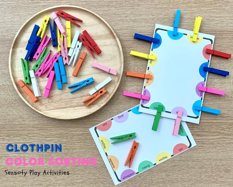 Loose Parts Cards, Clothpin Color Sorting Practices, 12 Cards ...