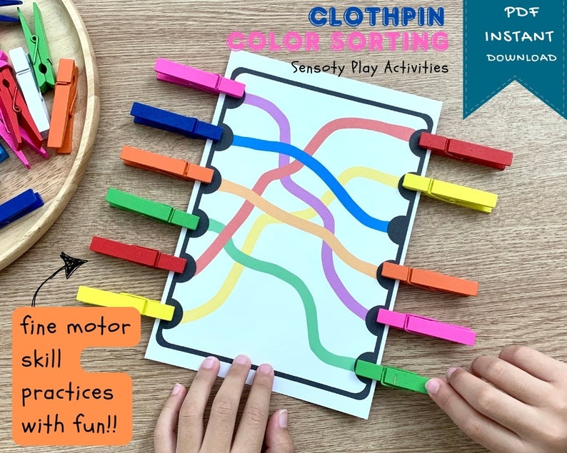 Montessori Color Sorting Cards, Clothpin Matching Activity (digital ...