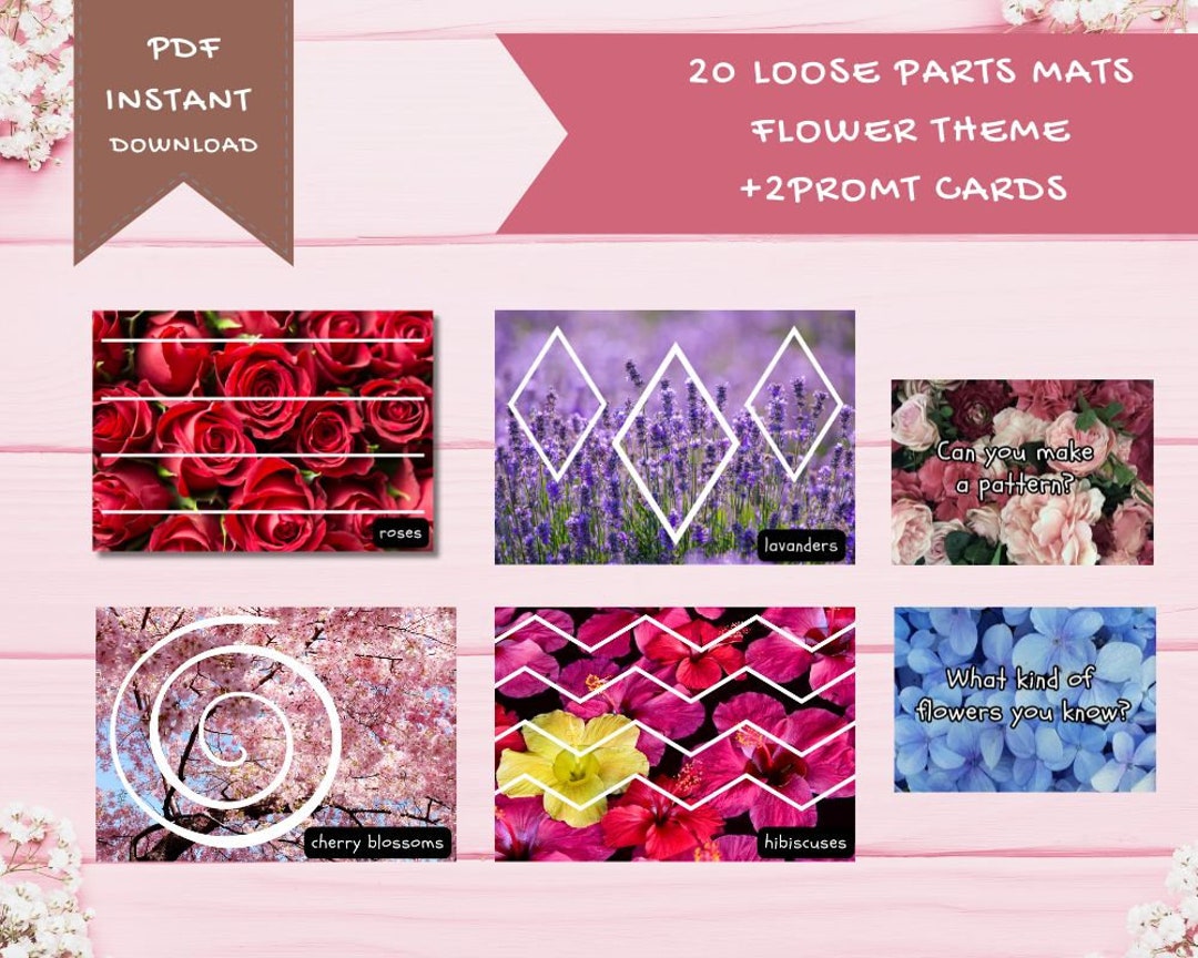 20 Loose Parts Mats - Flower Theme With 2 Prompt Cards (real Pictures ...