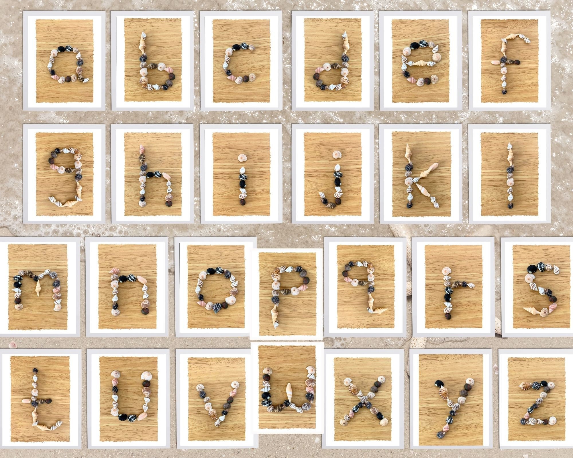 Natural Loose Parts Card Seashells, Alphabet A-Z Cards, Uppercase and ...