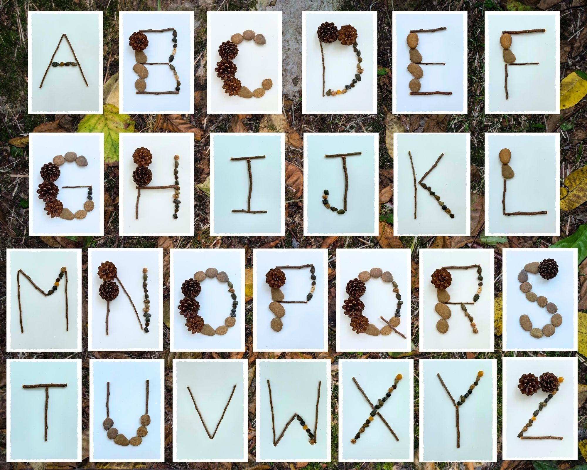Nature Alphabet Cards, Pinecone, Rock, Sticks, Montessori Learning (PDF ...