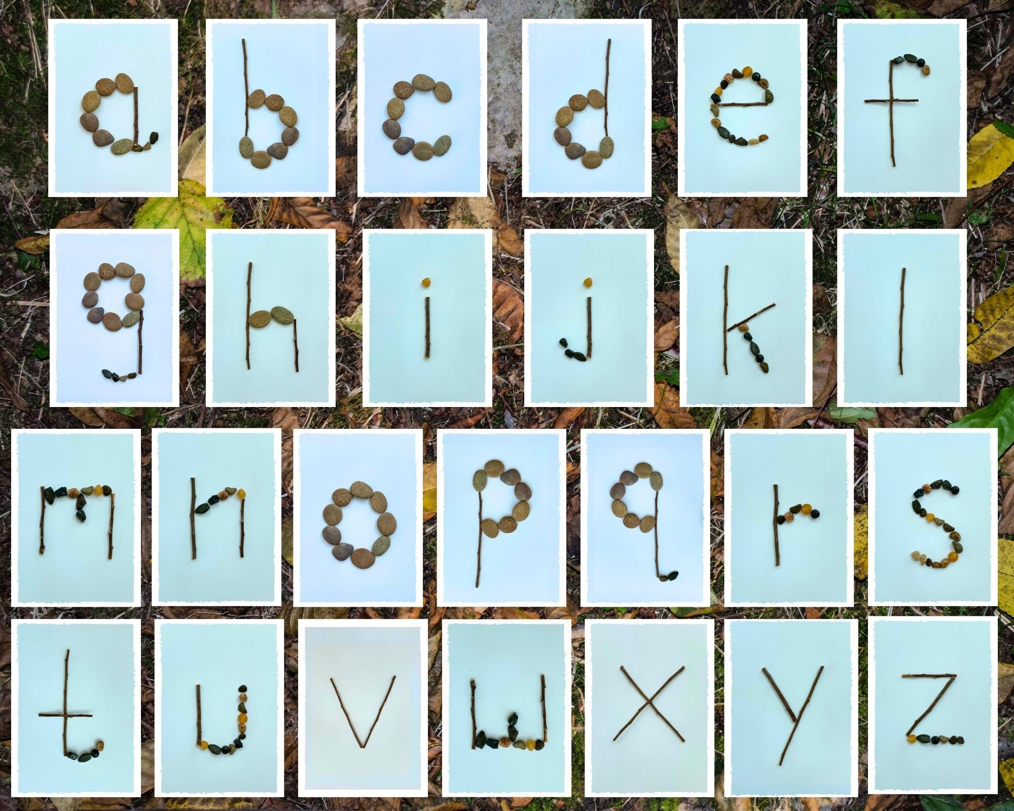 Natural Loose Parts Card Pinecones,wooden Sticks,rocks, Alphabet A-Z ...