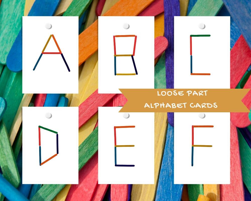 Loose Parts Card,popsicle Stick Patterns, Alphabet A-Z Cards, 1-10 ...