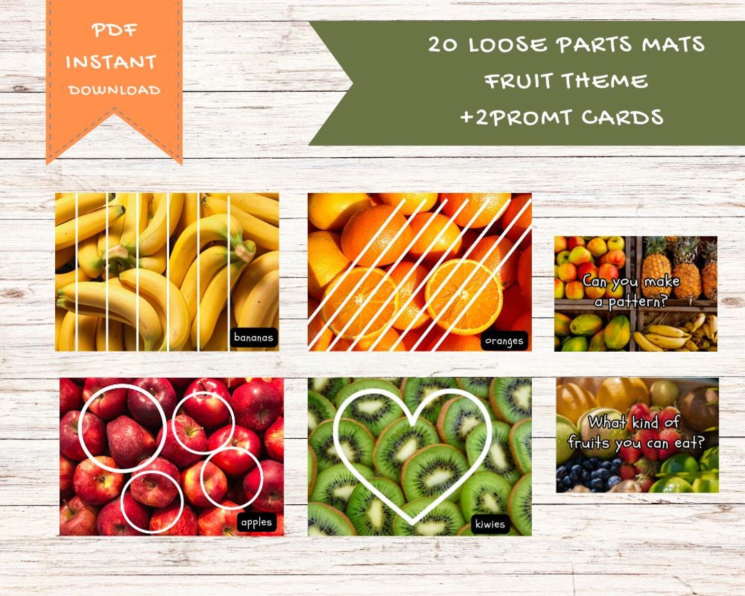 20 Loose Parts Mats - Fruit Theme With 2 Prompt Cards (real Pictures ...