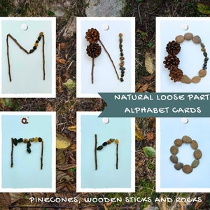 Natural Loose Parts Card Pinecones,wooden Sticks,rocks, Alphabet A-Z ...
