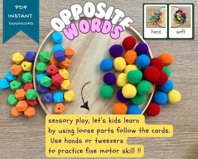 Opposite Flashcards | Montessori Loose Parts Learning (digital Download ...