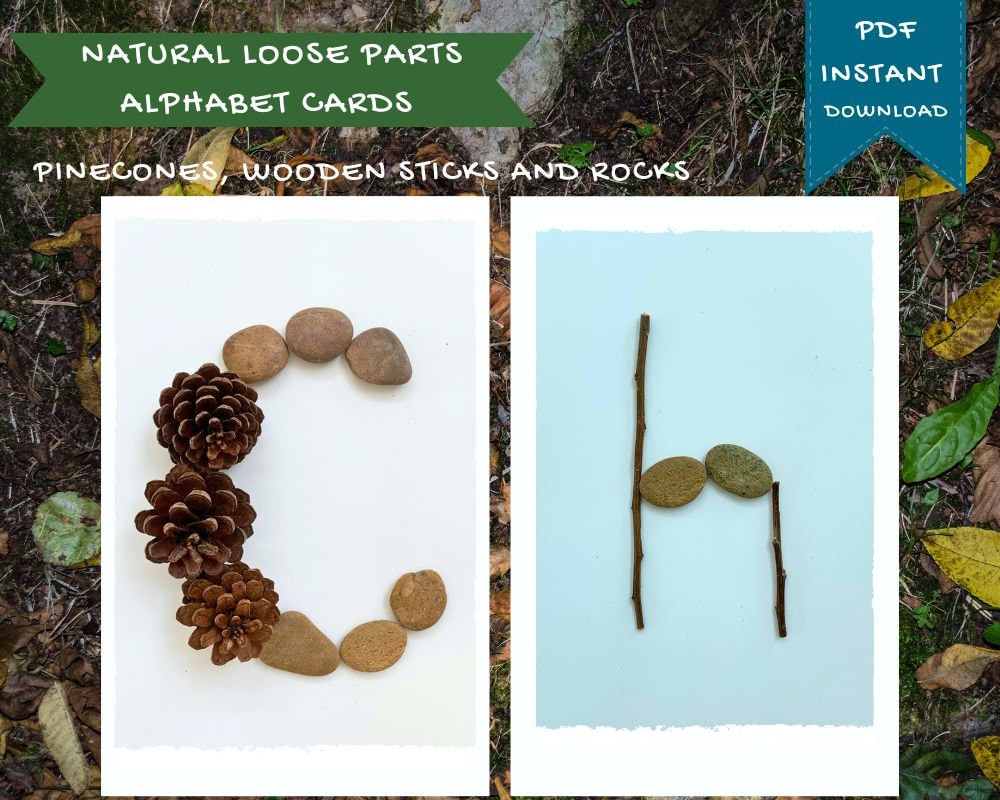 Nature Alphabet Cards, Pinecone, Rock, Sticks, Montessori Learning (PDF ...