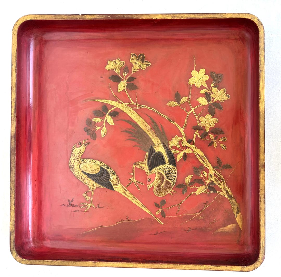 Large Antique Japanese Red Laquer Tray - Etsy