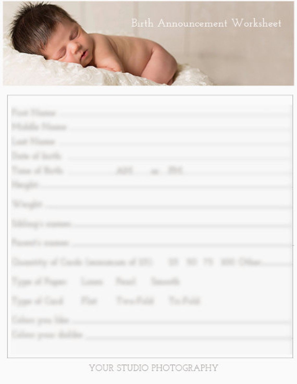 Birth Announcement Worksheet Template for Newborn | Etsy