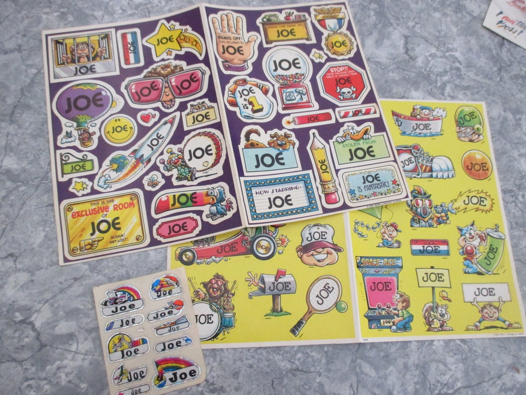 Vintage Pack of JOE Stickers on 5 Different Sheets With Various Cool ...