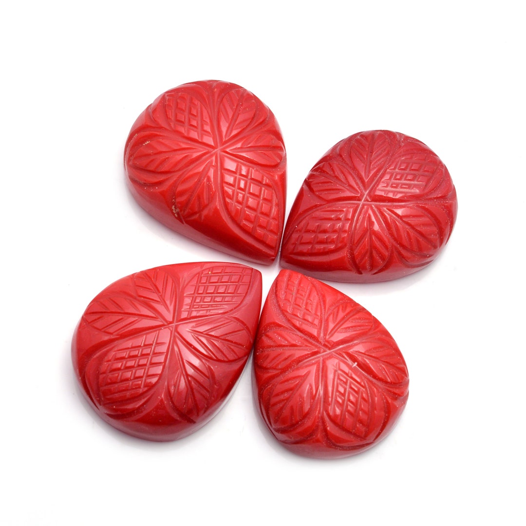Red Color Carving Pairs Synthetic Stone 25mm Pair, 26mm Pair Beautifyl ...