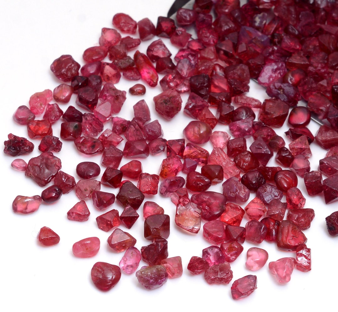 Spinel Crystals and Rough Stones From Burma - Appx 3-6mm Red Pink ...