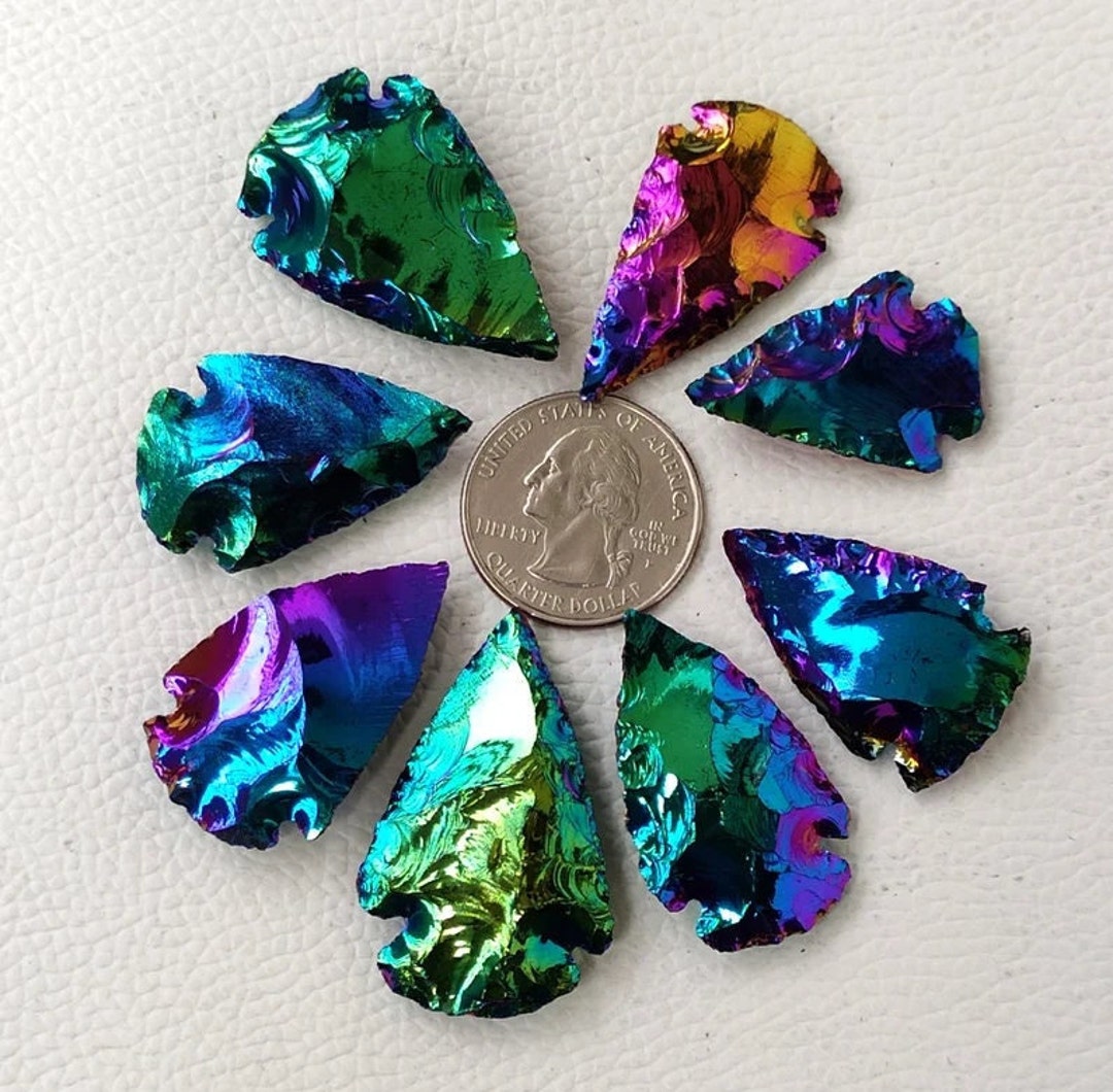 Aura Obsidian Arrowhead, Titanium Coated Crystal Arrow, Healing Jewelry ...