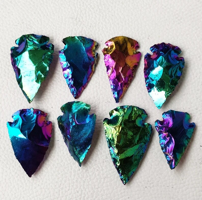 Aura Obsidian Arrowhead, Titanium Coated Crystal Arrow, Healing Jewelry ...