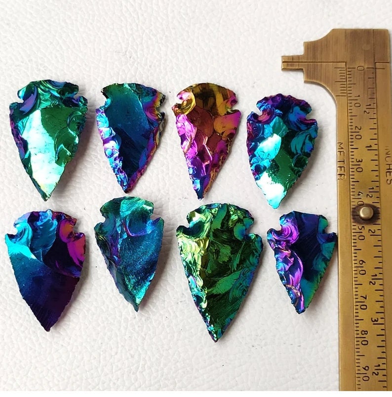 Aura Obsidian Arrowhead, Titanium Coated Crystal Arrow, Healing Jewelry ...