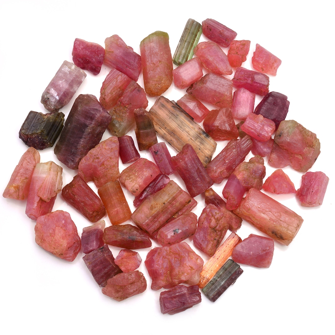 5 Pcs AAA Bio Tourmaline Raw Tubes Crystals / Rough Gemstone/ Raw Pink ...