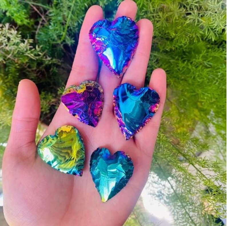 Aura Titanium Obsidian Heart, Coated Crystal (30-35MM) - Etsy