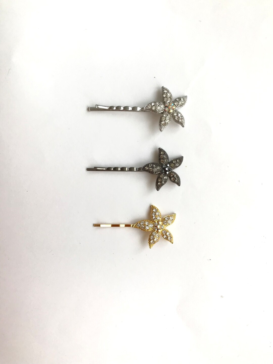 Star Shaped Diamanté’s Hair Clip /pin in Gold, Clear and Grey - Etsy UK