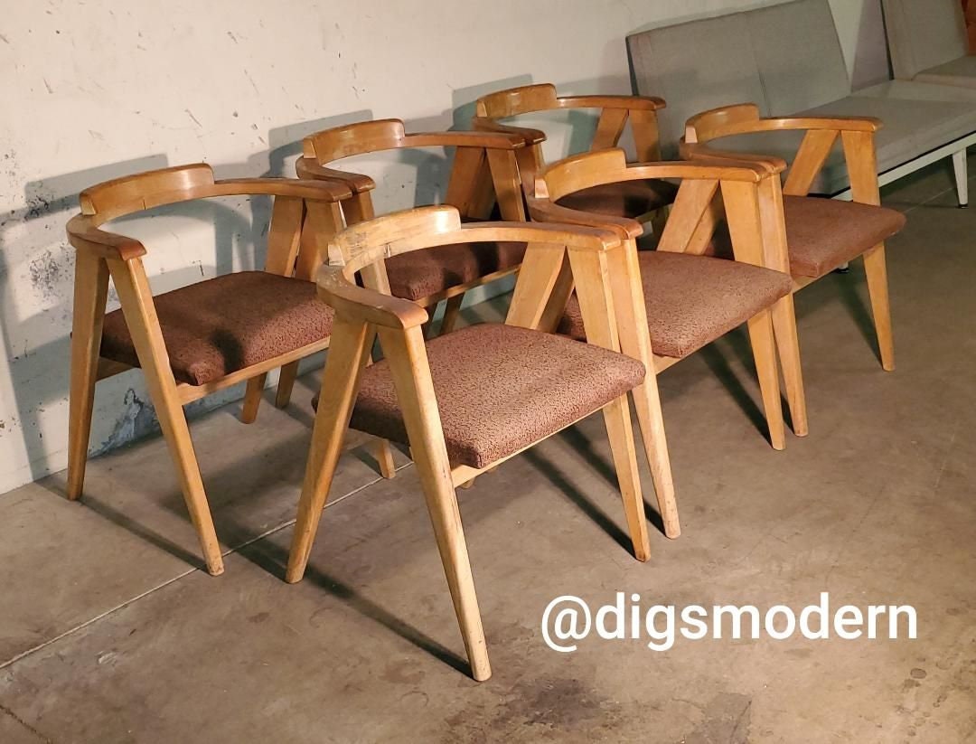 Vintage Mid Century Original Allan Gould Oak Compass Chairs Set of 6 - Etsy