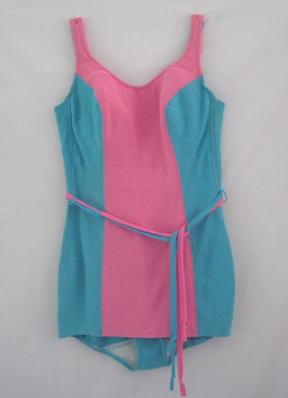 Vintage 1960s Swimsuit Pink & Teal Playtex Slim N' Trim | Etsy