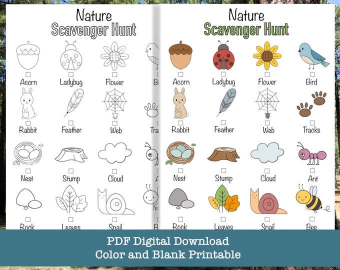 Printable Nature Scavenger Hunt for Kids, Watercolor Printable Activity ...