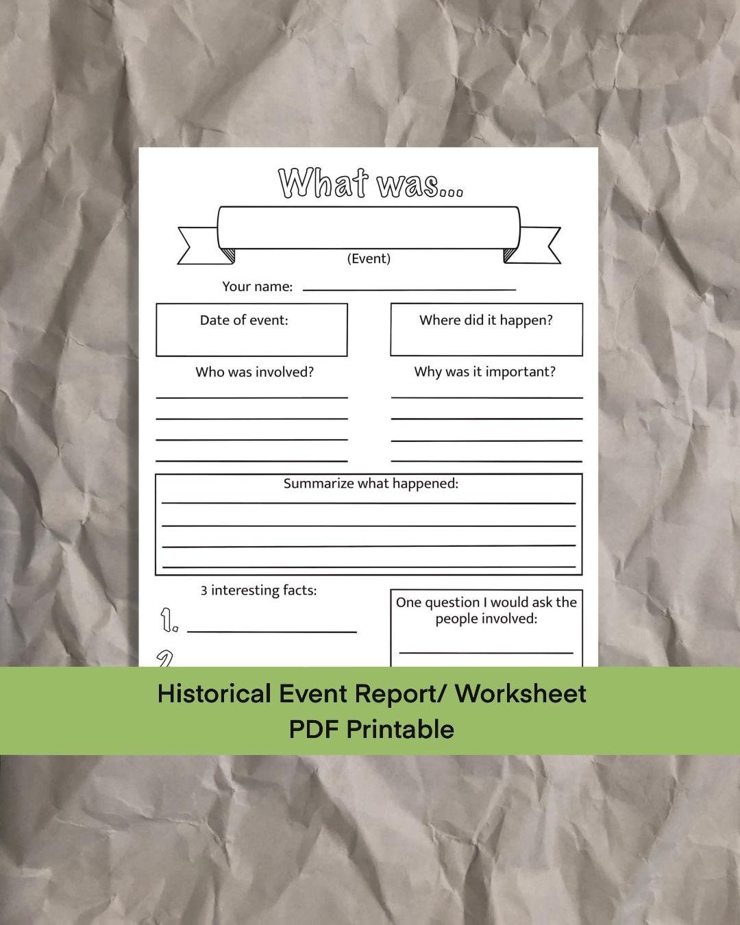 What Was Historical Event Report, Worksheet Printable, Digital Download ...