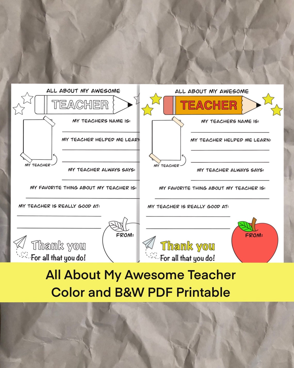 All About My Teacher Appreciation Day Digital Download Printable ...