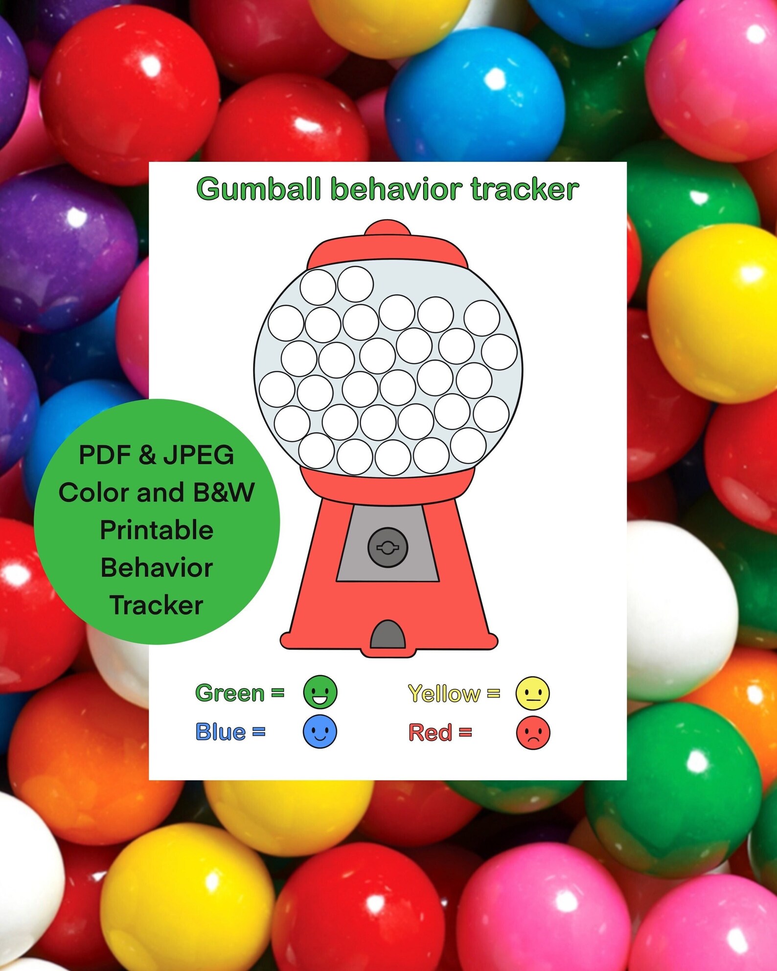 Gumball Behavior Tracker Printable, Reward System, Mood Tracker, Chart ...
