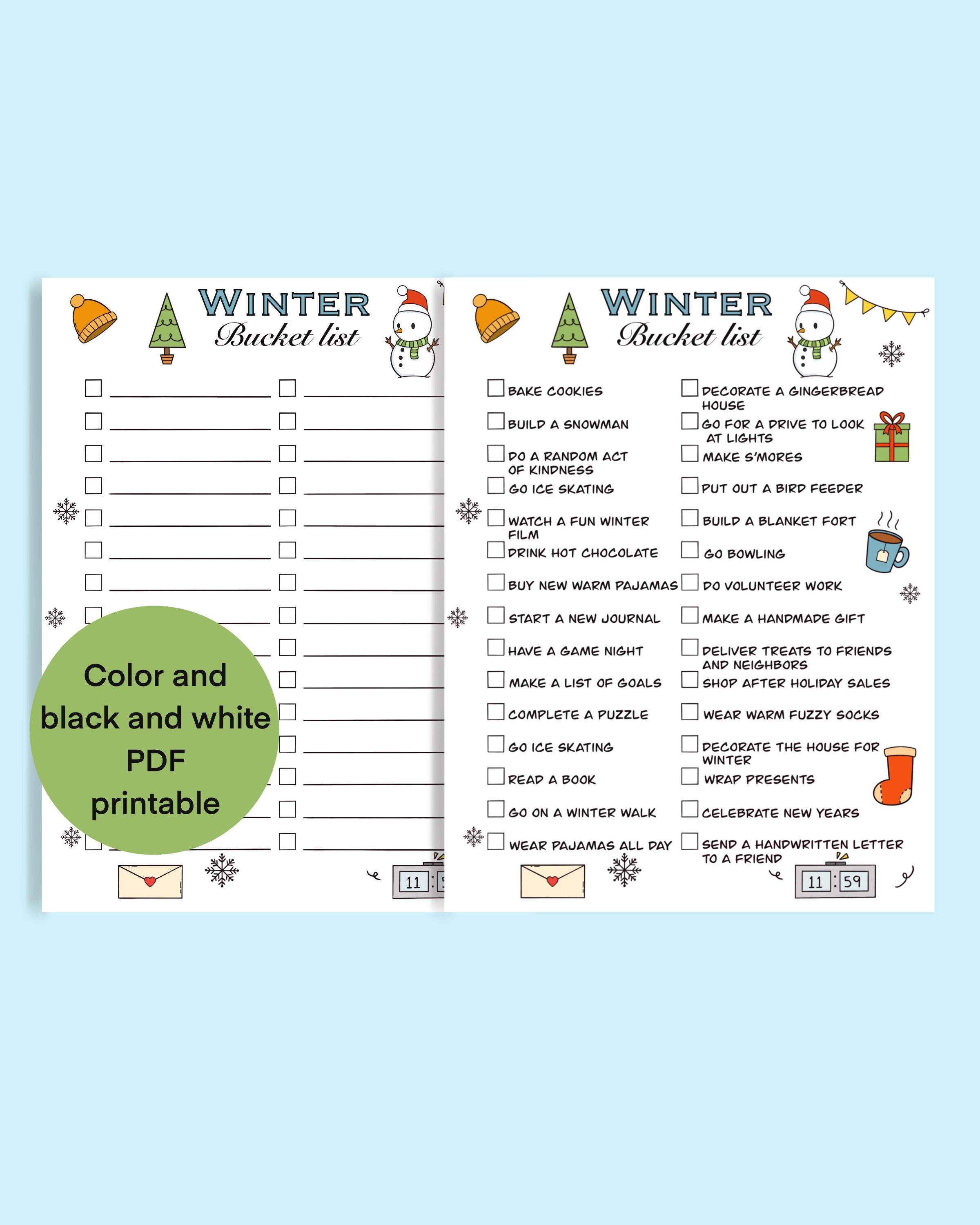 Winter Bucket List Bundle, to Do, Fun, PDF Digital Download, Instant ...