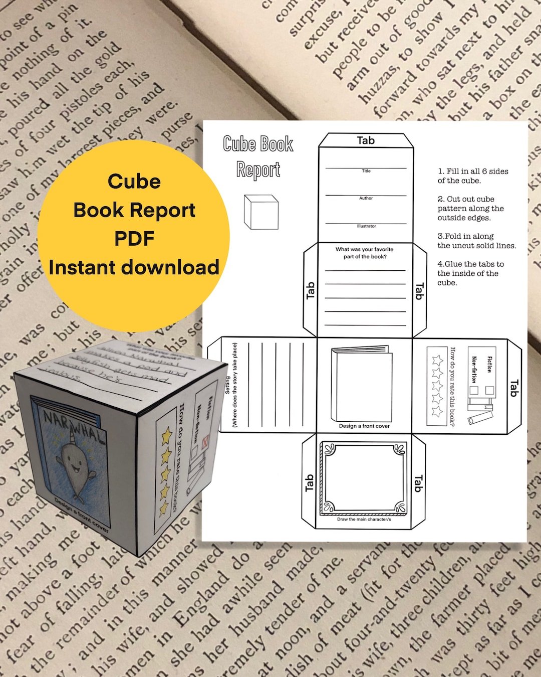 Cube Book Report PDF Instant Digital Download, Printable Activity ...