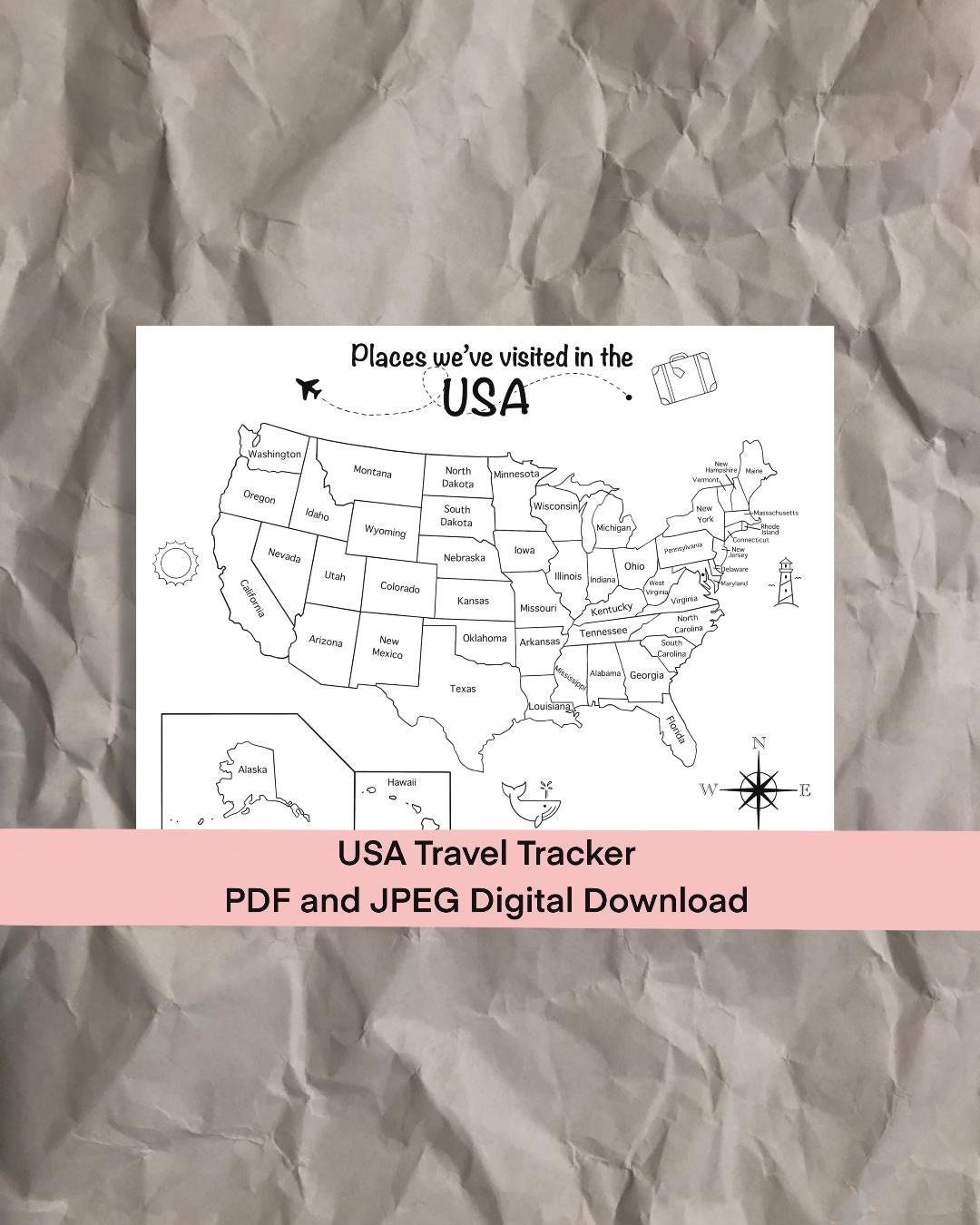 USA Travel Tracker Map Printable Digital Download, Checklist, United ...